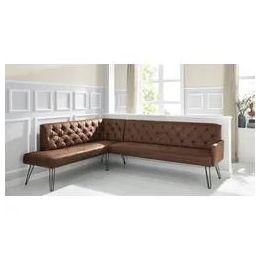 Eckbank exxpo - SOFA FASHION "Doppio, Chesterfield Optik, komfortabel und bequem, hohe Designf&uuml;&szlig;e", braun (cognac), B:197cm H:90cm T:255cm, 100% Polyester, Sitzb&auml;nke, Eckbank, Frei im Raum stellbar