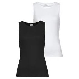 Tanktop Buffalo, Damen, Gr. 32/34, schwarz (wei&szlig;,, schwarz), Rippware, Obermaterial: 95% Baumwolle, 5% Elasthan, unifarben, Basic, figurbetont h&uuml;ftlang, Rundhals, Tops Tanktop, aus weicher Rippware