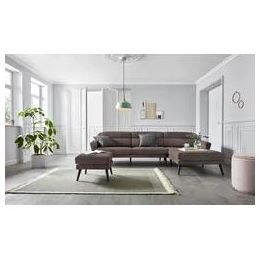 Ecksofa OTTO HOME "Bille L-Form", braun, B:302cm H:86cm T:178cm, Samtoptik (100% Polyester);Luxus-Microfaser weich (100% Polyester);Struktur (100% Polyester);Struktur fein (100% Polyester), Sofas, Ecksofa, mit Naht im R&uuml;ckenkissen und Beinen aus Eichenholz