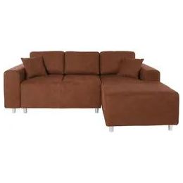 Ecksofa Home Affaire "Gy&ouml;r", braun (cognac), B:235cm H:88cm T:160cm, Microfaser (100% Polyester);Luxus-Microfaser Lederoptik (100% Polyester);Struktur (100% Polyester);Samtoptik (100% Polyester);Struktur weich (100% Polyester), Sofas, Ecksofa, L-Form, wahlweise mit Bettfunktion und Bettkasten incl. 2 Zierkissen