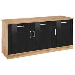 Unterschrank KOCHSTATION "KS-Tinnum", schwarz, B:180cm H:85cm T:60cm, Holzwerkstoff, Schr&auml;nke, Unterschrank, 180 cm breit, Metallgriffe, MDF Fronten, 3 Schubk&auml;sten, 3 T&uuml;ren