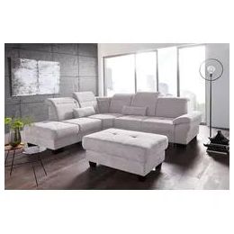 Ecksofa Home Affaire "Cornwall L-Form", silber, B:283cm H:84cm T:253cm, Struktur fein (100% Polyester);Luxus-Microfaser weich (90% Polyester, 10% Polyamid), Sofas, Ecksofa, incl. Sitztiefenverstellung, mit Bettfunktion und Kopfteilverstellung