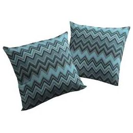 Dekokissen WIRTH "Benewitz" Gr. 2, blau (petrol, gemustert), B:50cm L:50cm, Baumwolle, Polyester, Dekokissen_Sitzkissen_Kissenh&uuml;llen, Kissenh&uuml;lle ohne F&uuml;llung, 2 St&uuml;ck