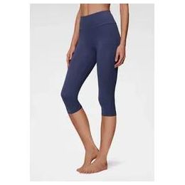 Caprileggings Lascana, Damen, Gr. 52/54, N-Gr, blau (marine), Single Jersey, Obermaterial: 95% Baumwolle, 5% Elasthan, unifarben, Basic, Basic kniebedeckend, Hosen, mit breitem, weichen B&uuml;ndchen