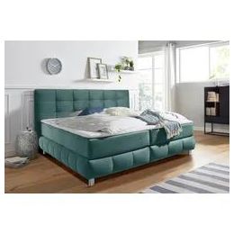 Boxspringbett Home Affaire "Salo", blau (petrol), B:174cm L:211cm, Struktur (100% Polyester);Bezug der Spiegelfl&auml;che Matratzendrell aus 100% Polyester;Samtoptik (100% Polyester), Komplettbetten, Boxspringbett, incl. Topper, 6 Breiten, 2 H&auml;rtegrade, TFK auch in H&auml;rtegrad 4