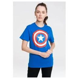 T-Shirt logoshirt "Marvel Comics", Damen, Gr. S, blau, 100% Baumwolle, bedruckt, normal, Rundhals, Shirts T-Shirt, mit Captain America-Logo