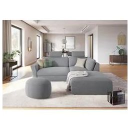 Sit & More Ecksofa SIT & MORE "Cadabra L-Form", grau (hellgrau), B:243cm H:80cm T:198cm, Samtoptik (100% Polyester);Soft clean (98% Polyester, 2% Polyamid);Struktur fein (100% Polyester), Sofas, Ecksofa, Breite 243 cm, inklusive Sitztiefenverstellung