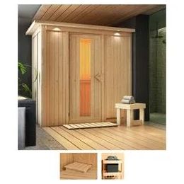 Sauna Karibu "Vada", beige (naturbelassen), ohne Ofen, (ohne Ofen), Saunen, ohne Ofen