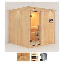 Sauna Karibu "Rodin", beige (naturbelassen), Bio-Kombiofen, externe Steuerung, 9 kW, Saunen, 9-kW-Bio-Ofen mit externer Steuerung