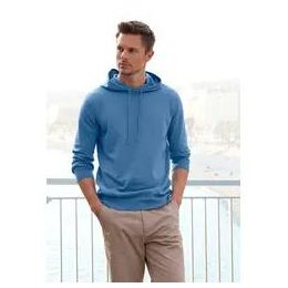 H.I.S. Hoodie H.I.S "Strickpullover mit Kapuze", Herren, Gr. S (44/46), blau, Feinstrick, Obermaterial: 60% Baumwolle, 40% Polyester, unifarben, regular fit normal, Rundhals, Strickb&uuml;ndchen, Sweatshirts Hoodie, Feinstrick aus pflegeleichter Baumwollmischung