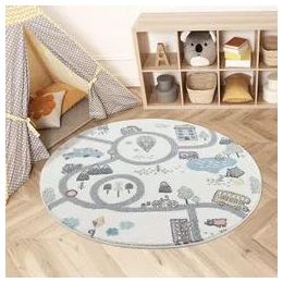 Kinderteppich Carpet City "Anime9376", beige (creme), H:11mm &Oslash;:160cm, Polypropylen (PP), Teppiche, Spielteppich, Stra&szlig;en-Spiel-Teppich, Auto, Weicher Flor, Pflegeleicht, Kinderzimmer