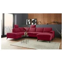 Wohnlandschaft Home Affaire "Lolland U-Form", rot (bordeaux), B:303cm H:88cm T:212cm, Struktur impr&auml;gniert - feucht abwischbar (100% Polyester);Struktur Flausch (90% Polyester, 10% Polyamid);Luxus-Microfaser ALTARA NUBUCK (100% Polyester), Sofas, Wohnlandschaft, Wahlweise mit Bettfunktion und Stauraum, auch mit abwischbarem Bezug