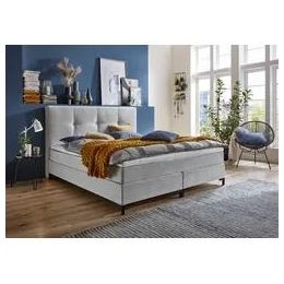 Boxspringbett "Romy", grau (hellgrau), B:165cm L:214cm, Bezug Bettbox und Obermatratze: Strukturstoff (90% Polyester, 10% Nylon);Topper: Jersey (100% Polyester), ATLANTIC HOME COLLECTION, Komplettbetten, Boxspringbett, Taschen-Federkernmatratze, inkl. Topper