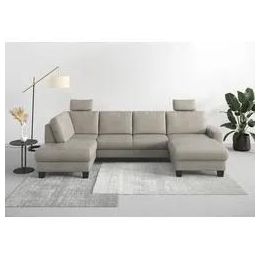 Wohnlandschaft Home Affaire "Summer U-Form", grau (steel), B:314cm H:91cm T:170cm, 95% Polyester, 5% Polyamid, Sofas, Wohnlandschaft, mit oder ohne Bettfunktion und Bettkasten, wengefarbene Holzf&uuml;&szlig;e