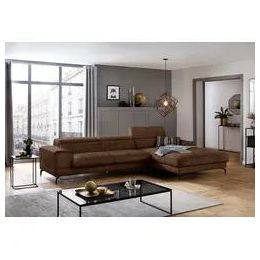 Ecksofa W.Schillig "piedroo, Designsofa mit tollem Sitzkomfort, bequem, L-Form", braun (chocolate s37), B:343cm H:70cm T:193cm, Stoff S37 (100% Polyester): Luxus-Microfaser in Lederoptik, Sofas, Ecksofa, Kopfteilverstellung, wahlweise mit Sitztiefenverstellung, Breite 343cm