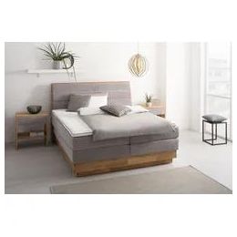 Boxspringbett OTTO HOME "JENNA in verschiedenen Farben und Breiten erh&auml;ltlich", grau (argento), B:184cm L:216cm, Komplettbetten, Boxspringbett, LED-Beleuchtung, mit zertifizierten, recycelten Bezugsstoffen