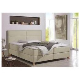 Boxspringbett Home Affaire "Caria", beige (creme, beige), B:171cm L:209cm, Strukturstoff-Bezug (100% Polyester);Topperbezug 100% Polyester, Komplettbetten, Boxspringbett, in 5 Breiten, 3 Matratzen-Ausf&uuml;hrungen, 2 H&auml;rtegraden, Topper