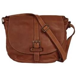 Umh&auml;ngetasche CLUTY, Damen, Gr. B/H/T: 30cm x 25cm x 3cm onesize, braun (cognac), Leder, used, Taschen Umh&auml;ngetasche, echt Leder, Made in Italy