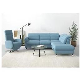Sit & More Ecksofa SIT & MORE "Grenoble L-Form mit Federkern", blau (hellblau), B:247cm H:85cm T:222cm, Sofas, Ecksofa, wahlweise mit Bettfunktion, Bettkasten, Arm- und Kopfteilverstellung