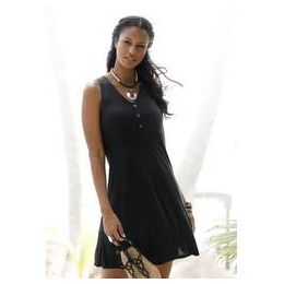Strandkleid Lascana, Damen, Gr. 44, N-Gr, schwarz, Jersey, Obermaterial: 100% Viskose, figurumspielend ca. Mitte Oberschenkel, V-Ausschnitt, Kleider Strandkleid, mit Zierkn&ouml;pfen am Ausschnitt, kurzes Sommerkleid, Jerseykleid