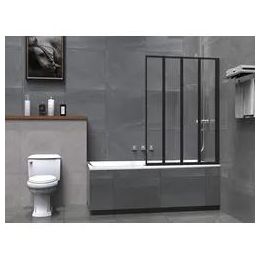 Badewannenaufsatz Welltime "Nassau", schwarz, B:100cm H:140cm, Duschw&auml;nde, Badewannenfaltwand, Spritzschutzwand f&uuml;r Badewanne, Glas, 4 Elemente
