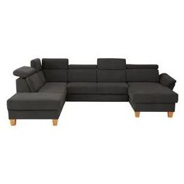 Wohnlandschaft Home Affaire "Conville U-Form", braun (espresso), B:322cm H:84cm T:217cm, 100% Polyester, Sofas, Wohnlandschaft, Kopfteilverstellung wahlweise mit Bettfunktion und Bettkasten