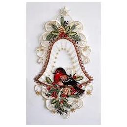 Fensterbild Stickereien Plauen "Vogel in Glocke", bunt, B:20cm H:37cm, Polyester, Fensterbilder