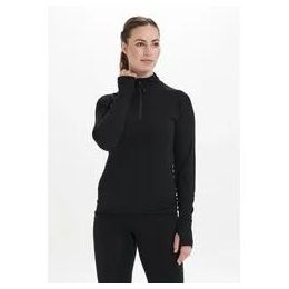 Funktionsshirt WHISTLER "Athene", Damen, Gr. 44, schwarz, 67% Viskose, 28% Wolle, 5% Elasthan, unifarben, normal, hoch geschlossener Ausschnitt, Shirts Funktionsshirt, mit Daumenl&ouml;chern