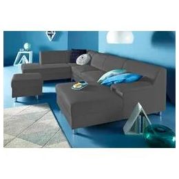 Wohnlandschaft Home Affaire "Jamie, zeitloses Design, fester Sitzkomfort, viel Platz, U-Form", grau, B:308cm H:72cm T:80cm, Sofas, Wohnlandschaft, wahlweise mit Bettfunktion