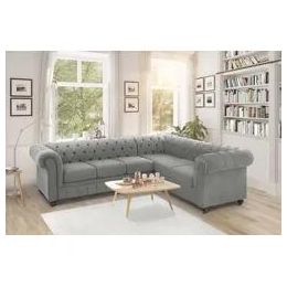 Chesterfield-Sofa Home Affaire "Duc Ecksofa L-Form", grau (hellgrau), B:255cm H:74cm T:214cm, Samtoptik (100% Polyester);Samtoptik (100% Polyester);Luxus-Microfaser Lederoptik (100% Polyester), Sofas, hochwertige Knopfheftung im R&uuml;cken, Samtoptik mit changierender Optik
