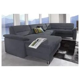 Sit & More Wohnlandschaft SIT & MORE "Ascara U-Form", grau (dunkelgrau), B:312cm H:85cm T:204cm, NaturLeder in Sitz und R&uuml;cken, Korpus ist mit passendem Kunstleder bezogen.;Luxus-Microfaser (100% Polyester);Softlux-Kunstleder;Primabelle-Microfaser (100% Polyester), Sofas, Wohnlandschaft, inklusive Boxspring/Federkern-Polsterung, wahlweise mit Bettfunktion