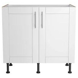 Sp&uuml;lenschrank KOCHSTATION "KS-Ahus", grau (hellgrau matt, hellgrau), B:90cm H:87cm T:58,4cm, Schr&auml;nke, Sp&uuml;lenschrank, Breite 90 cm