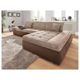 Ecksofa DOMO collection "PB Moric wahlweise mit Bettfunktion + Armteilverstellung, L-Form", braun (braun, braun, beige, beige), B:300cm H:80cm T:172cm, Kunstleder SOFTLUX / Struktur (90% Polyester, 10% Polyacryl);Zierkissen: Struktur (90% Polyester, 10% Polyacryl);Microfaser PRIMABELLE (100% Polyester) / Struktur (90% Polyester, 10% Polyacryl), Sofas, Ecksofa, im XXL-Format, B/T/H:300/172/80 cm, f