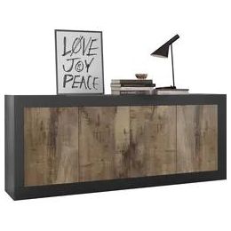 Sideboard Home Affaire "Basic Breite 207 cm, Kommode 4 T&uuml;ren, Anrichte", schwarz (schwarz matt, pero), B:207cm H:86cm T:43cm, Sideboards, Sideboard, Metallgriff, moderne Rahmenoptik, viel Stauraum, Farbauswahl