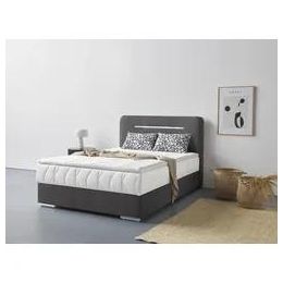 Boxbett COTTA "Lighstar", grau (anthrazit), B:146cm L:207cm, Komplettbetten, Boxspringbett, inklusive LED-Beleuchtung, Topper, Bettkasten und Zierkissen