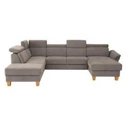Wohnlandschaft Home Affaire "Conville U-Form", braun (latte), B:322cm H:84cm T:217cm, 100% Polyester, Sofas, Wohnlandschaft, Kopfteilverstellung wahlweise mit Bettfunktion und Bettkasten