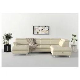 Sit & More Wohnlandschaft SIT & MORE "Marano U-Form", beige (creme), B:304cm T:216cm, 98% Polyester, 2% Polyamid, Sofas, Wohnlandschaft, inklusive Kopfteilverstellung, wahlweise mit Bettfunktion, Bettkasten