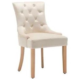 M&ouml;bilia 4-Fu&szlig;stuhl LEONIQUE "Doncaster", beige (creme, natur, natur), B:56cm H:91cm T:63cm, Samt (100% Polyester), Heveaholz, St&uuml;hle, mit Knopfheftung im R&uuml;cken