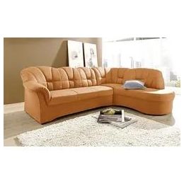 Ecksofa DOMO collection "Papenburg, zeitlose R&uuml;ckensteppung, elegante Armlehne, L-Form", orange (pfirsich), B:241cm H:84cm T:178cm, Kunstleder SOFTLUX;Luxus-Microfaser (100% Polyester);Struktur ( 90% Polyester, 10% Polyacryl);Microfaser PRIMABELLE (100% Polyester), Sofas, Ecksofa, mit Ottomane, wahlweise mit Bettfunktion