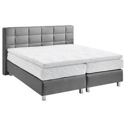 Boxspringbett, grau, B:215cm L:210cm, Bezug: Kunstleder, Polyurethan;Polsterung: 100% Polyester, Westfalia Schlafkomfort, Komplettbetten, Boxspringbett, mit Kn&ouml;pfen in Kristalloptik, wahlweise mit Topper