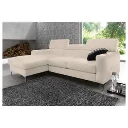 Ecksofa COTTA "Sammy L-Form", beige (creme), B:226cm H:92cm T:105cm, Microfaser PRIMABELLE (100% Polyester);NaturLEDER in Sitz und R&uuml;cken/Kunstleder im Korpus;NaturLEDER (echtes Rindsleder), R&uuml;ckseite mit Spannstoff bezogen, Sofas, Ecksofa, mit Kopfteilverstellung, wahlweise mit Bettfunktion