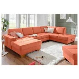 Wohnlandschaft Home Affaire "Puccini U-Form", orange (terra), B:340cm H:86cm T:224cm, Luxus-Microfaser (100% Polyester);Luxus-Microfaser ALTARA NUBUCK (100% Polyester);Luxus-Microfaser Lederoptik (100% Polyester), Sofas, Wohnlandschaft, mit Federkern, Sitztiefenverstellung, Kontrastnaht