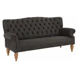 Chesterfield-Sofa Home Affaire "Lord", grau (anthrazit), B:188cm H:93cm T:84cm, Struktur fein (100% Polyester);Luxus-Microfaser Lederoptik (100% Polyester), Sofas, mit echter Chesterfield-Knopfheftung und Ziern&auml;geln