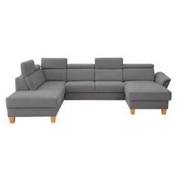 Wohnlandschaft Home Affaire "Conville U-Form", grau, B:322cm H:84cm T:217cm, 100% Polyester, Sofas, Wohnlandschaft, Kopfteilverstellung wahlweise mit Bettfunktion und Bettkasten