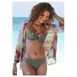 Push-Up-Bikini-Top Lascana "Italy", Damen, Gr. 36, Cup B, gr&uuml;n (oliv), Microfaser, Microfaser, Polyamid, unifarben, Bikini-Oberteile, mit Raffung