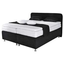 Boxspringbett, schwarz, B:100cm L:212cm, Bezug Kaltschaum-Topper: mit Klimafaser versteppt, 100% Polyester;Bezug untere Box und Kopfteil: wahlweise hochwertiger Microvelour (100% Polyester), feiner Strukturstoff (100% Polyester) oder Kunstleder;Bezug Obermatratze: 100% Polyester, Bezug abnehm- und waschbar bis 60C, Westfalia Schlafkomfort, Komplettbetten, Boxspringbett, inkl. Kaltschaum-Topper