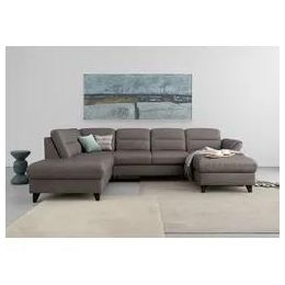Sit & More Wohnlandschaft SIT & MORE "Mellum U-Form", grau (anthrazit), B:306cm H:87cm T:212cm, 100% Polyester, Sofas, Wohnlandschaft, Federkern, wahlweise mit Bettfunktion, Stauraum und Armteilfunktion