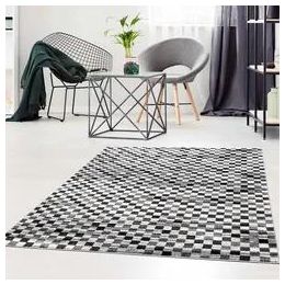 Teppich Carpet City "Moda 1141" Gr. 7, grau, B:80cm H:11mm L:300cm, Kunstfaser, Teppiche, Teppich, Kurzflor, Karo, weich, Wohnzimmer, Schlafzimmer