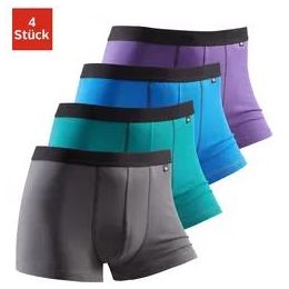 Boxer Buffalo "Boxershorts f&uuml;r Herren", Herren, Gr. L, 4 Stk., bunt (gr&uuml;n, blau, lila, dunkelgrau), Jersey, Obermaterial: 95% Baumwolle, 5% Elasthan, unifarben, Unterhosen, mit schwarzem Webbund