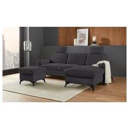Ecksofa Home Affaire "Lolland L-Form", schwarz, B:250cm H:88cm T:162cm, Struktur impr&auml;gniert - feucht abwischbar (100% Polyester);Struktur Flausch (90% Polyester, 10% Polyamid);Luxus-Microfaser ALTARA NUBUCK (100% Polyester), Sofas, Ecksofa, Wahlweise mit Bettfunktion und Bettkasten, Federkern